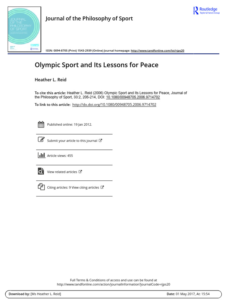 Olympic Sport's Role in Promoting Peace | PDF