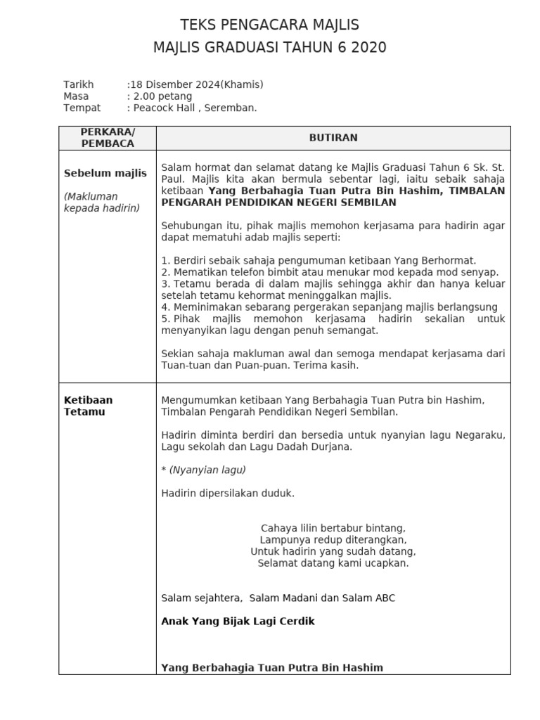 Majlis Graduasi Tahun 6 2024 | PDF