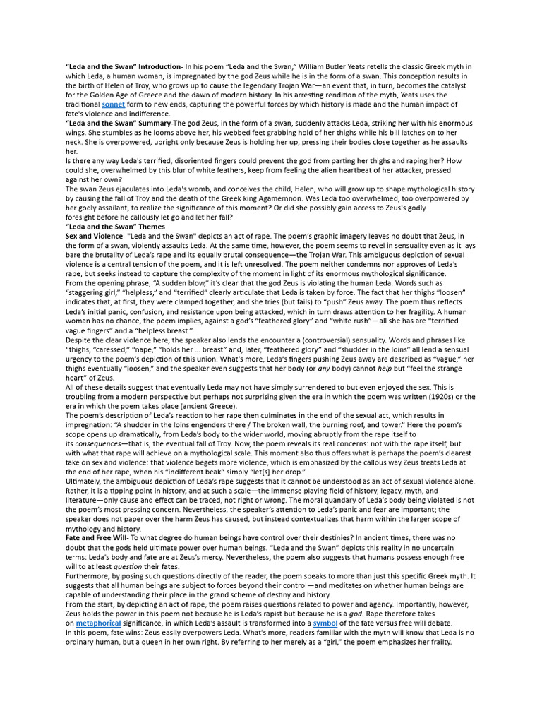 Leda and the Swan | PDF | Greek Mythology | Mary, Mother Of Jesus