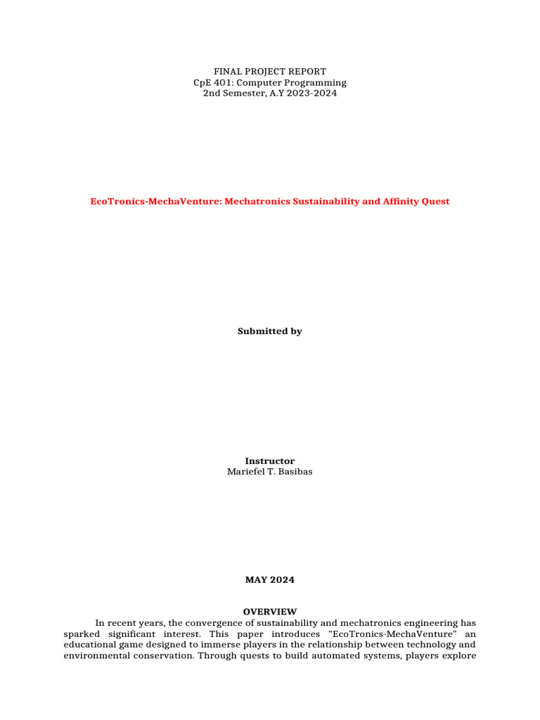 Group 2 - ComProg Final Project | PDF | Sustainability | Automation