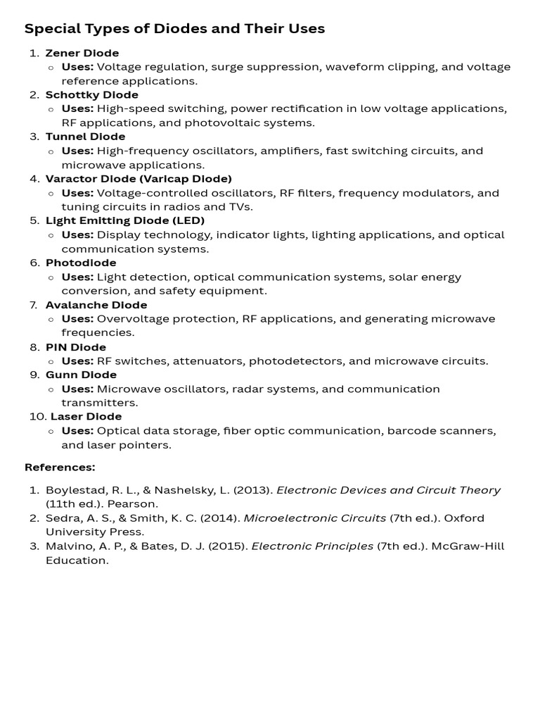 Special Types of Diodes and Their Uses | PDF