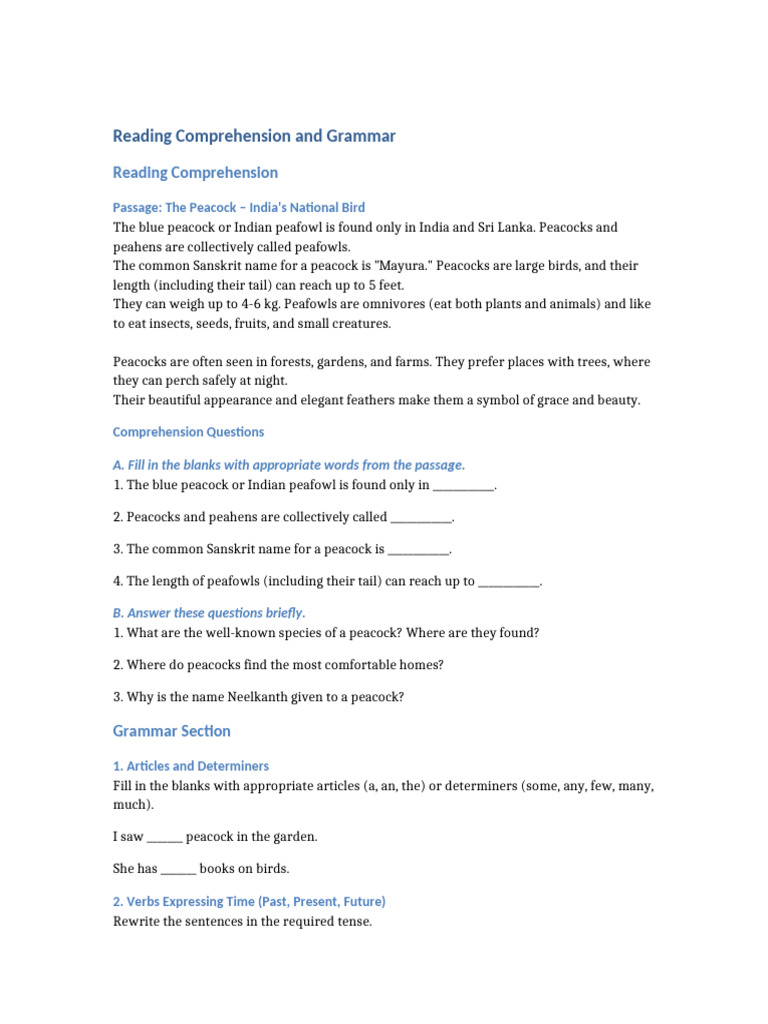 Reading Comprehension Grammar | PDF
