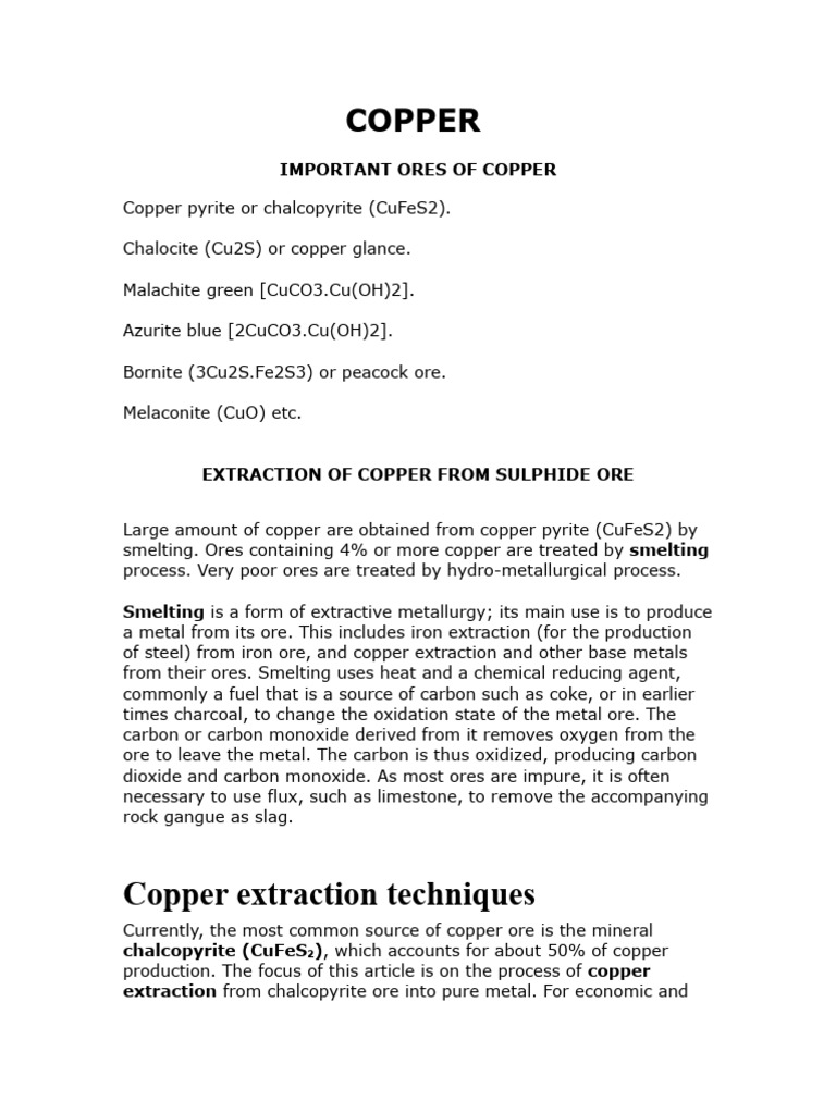 COPPER-ITS-EXTRACTION | PDF | Smelting | Ore