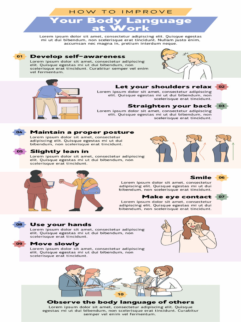 Blue Yellow Illustration Step by Step To Improve Your Body Language at ...