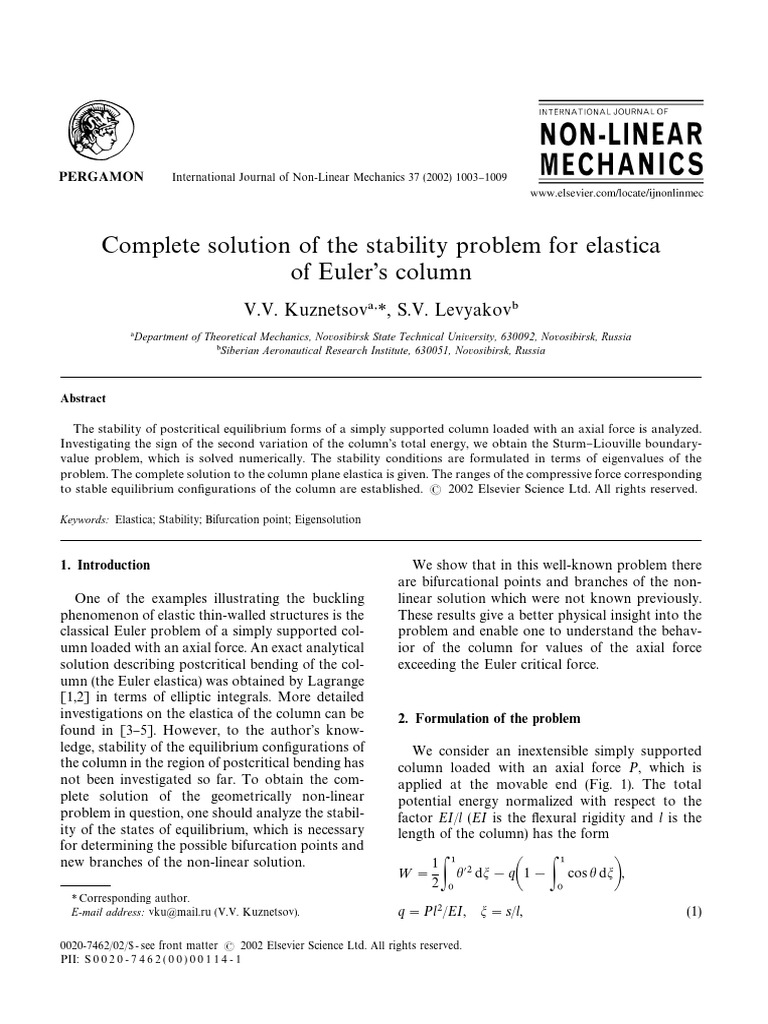 Stability Analysis of Euler's Column | PDF | Eigenvalues And ...