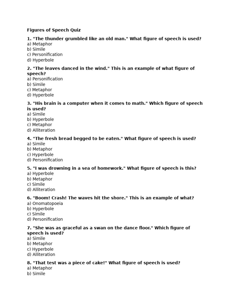 Figures of Speech Quiz 3 | PDF