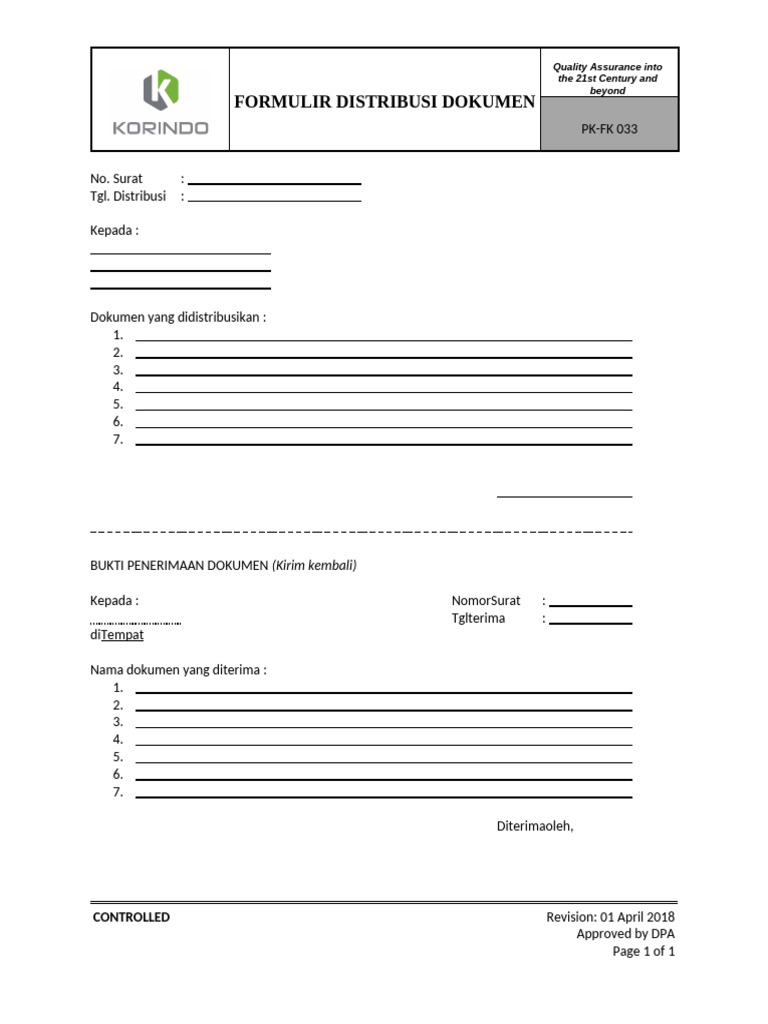 Pk-fk-033 - Formulir Distribusi Dokumen | PDF
