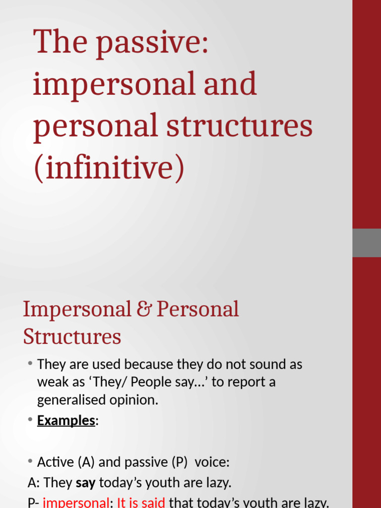 Personal and Impersonal Passive Forms | PDF | Verb | Language Mechanics