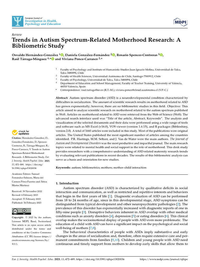 Trends in Autism Spectrum-Related Motherhood Research: A Bibliometric ...