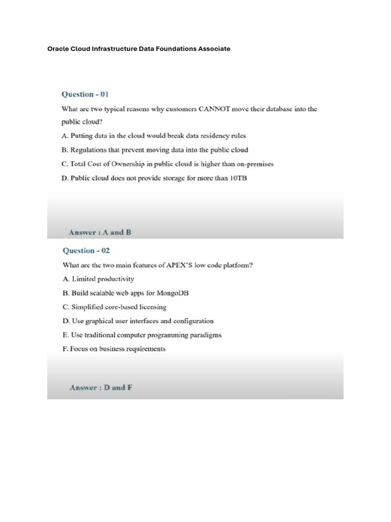 Oracle Cloud Infrastructure Data Foundations Associate Pdf