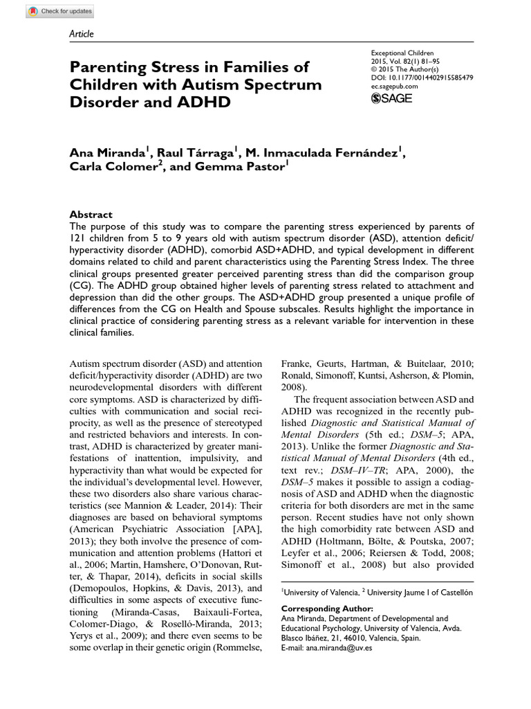 Parenting Stress in ASD and ADHD Families | PDF | Attention Deficit ...
