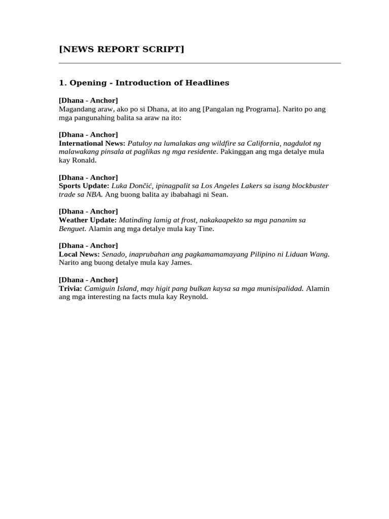 News Report Script | PDF
