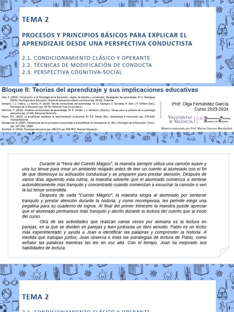 Tema 2. El Aprendizaje Desde Una Perspectiva Conductista - Alumnos | PDF | Condicionamiento ...