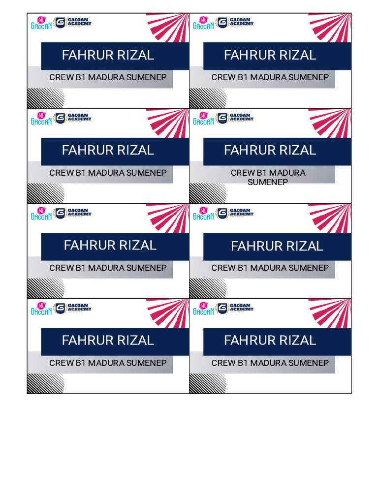 Template Nametag Crew & QC | PDF