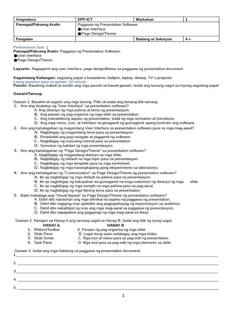 EPP ICT Performance Tasks | PDF