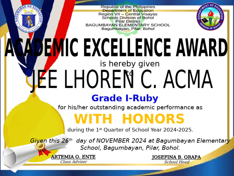 Academic Excellence Certificate | PDF
