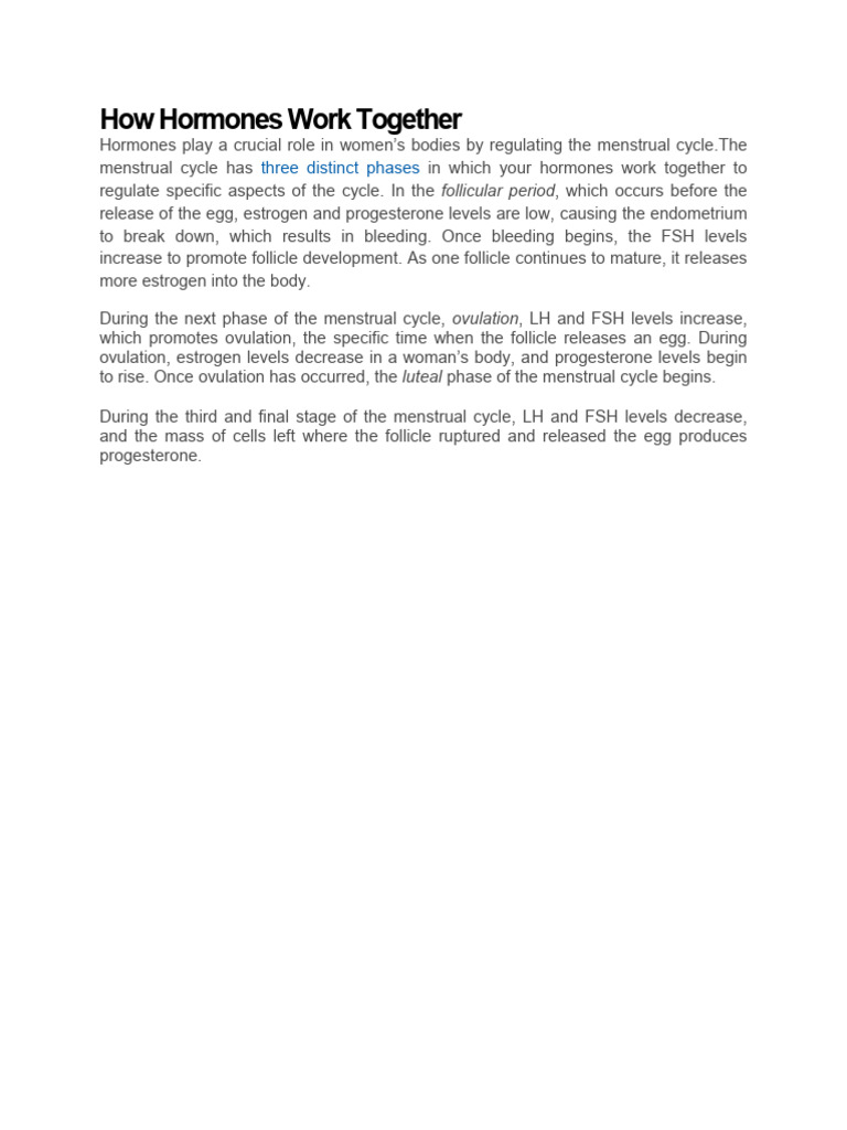 How Hormones Work Together | PDF