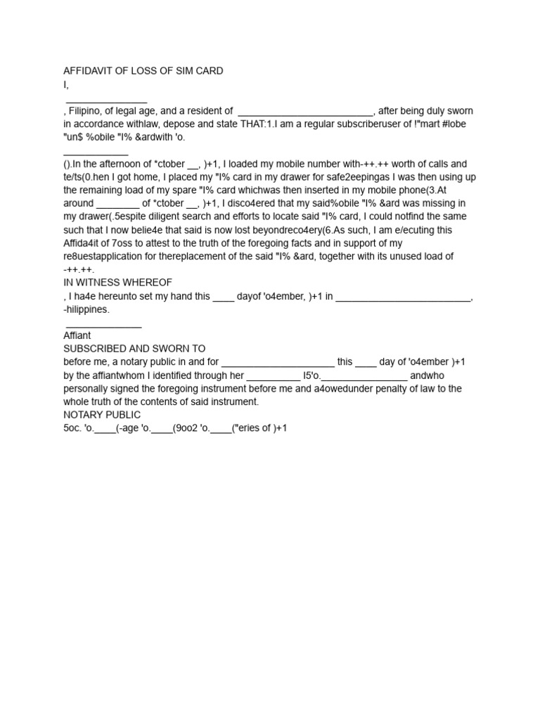 Affidavit of Loss for SIM Card | PDF