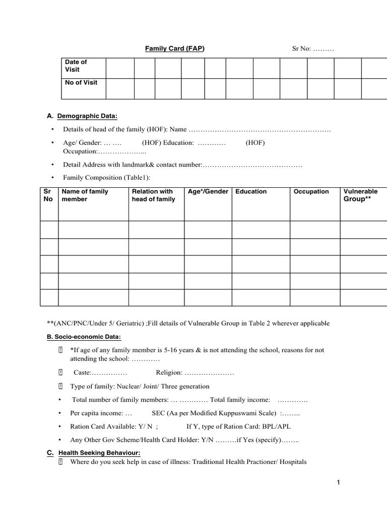 FAP Family Card Proforma | PDF