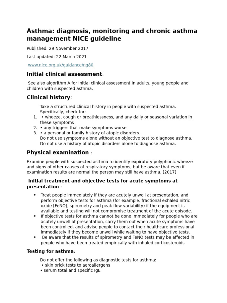 Asthma Nice Guidlines For Children Compiled | PDF | Asthma | Medical ...