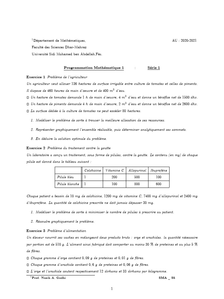 TD Prog-Math1 Série 1 Modélisation 2021 | PDF