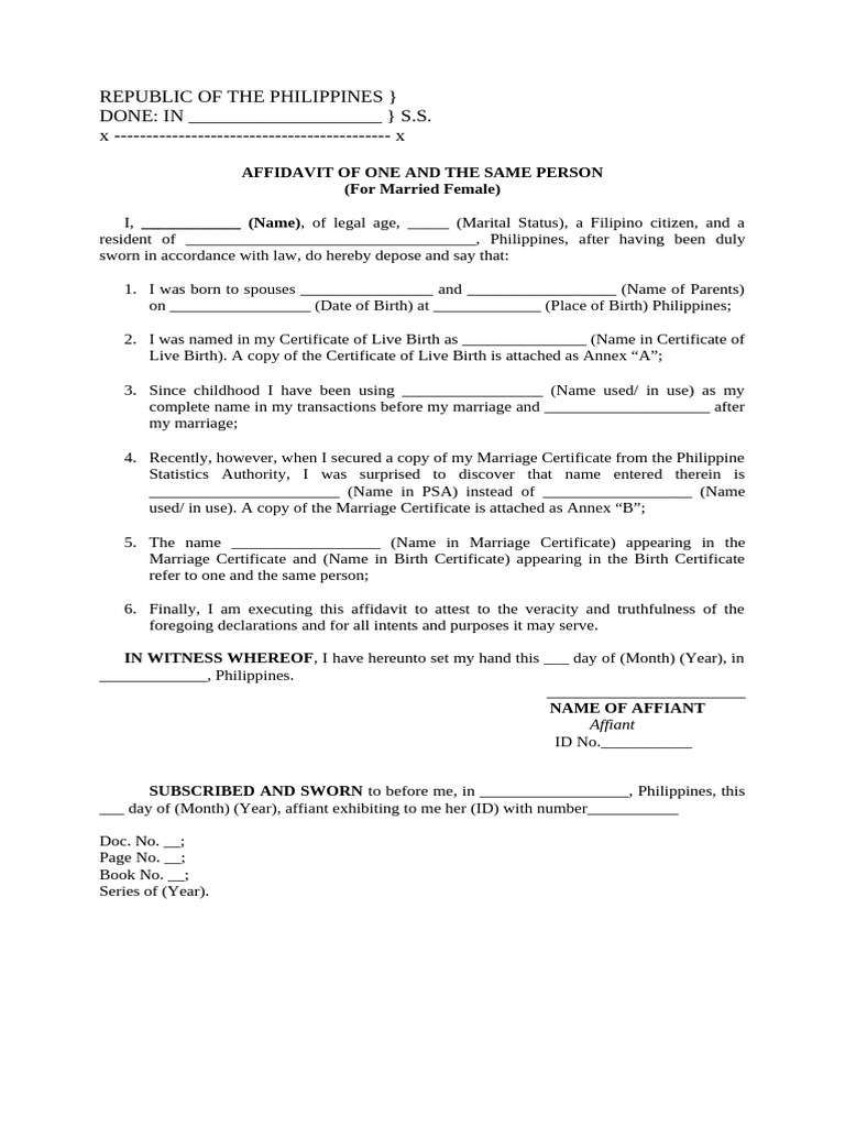 Affidavit for Name Consistency in Marriage | PDF