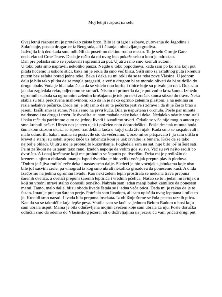 Moj Letnji Raspust Na Selu | PDF