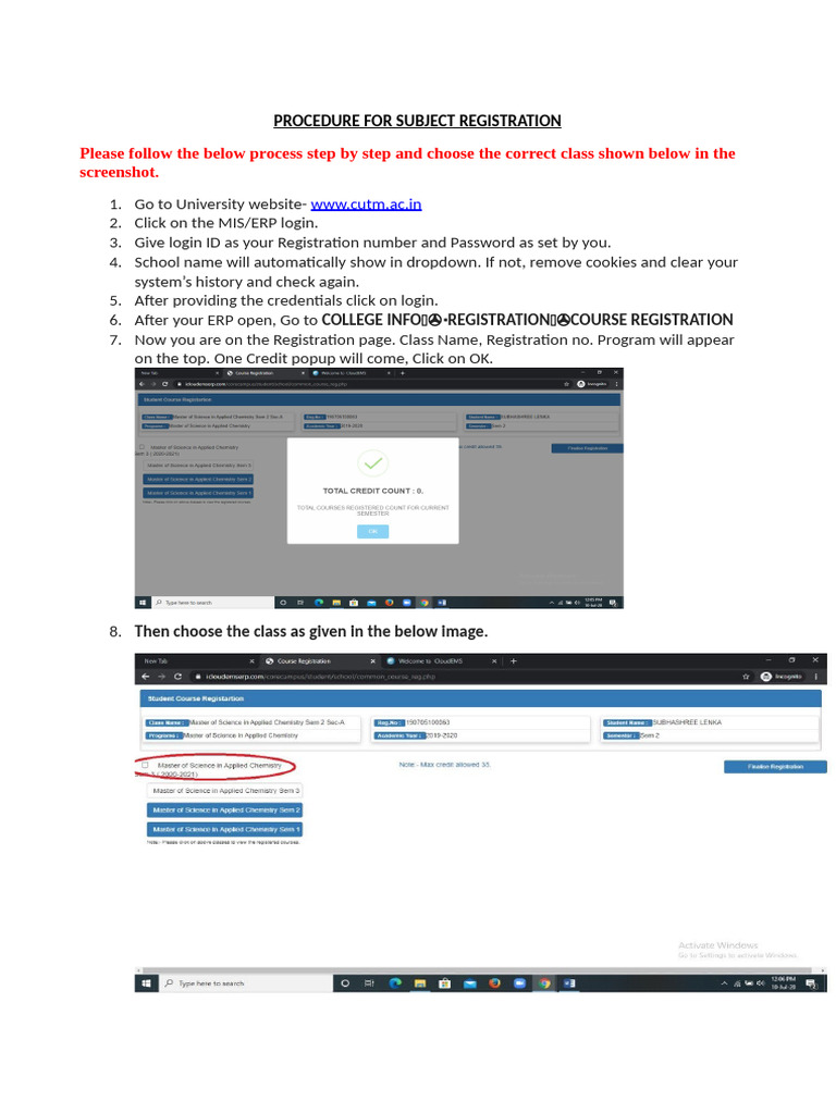 Subject Registration Process-ADVANCE COURSE REGD | PDF