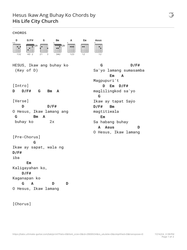 Hesus Ikaw Ang Buhay Ko Chords by His Life City Churchtabs at Ultimate ...