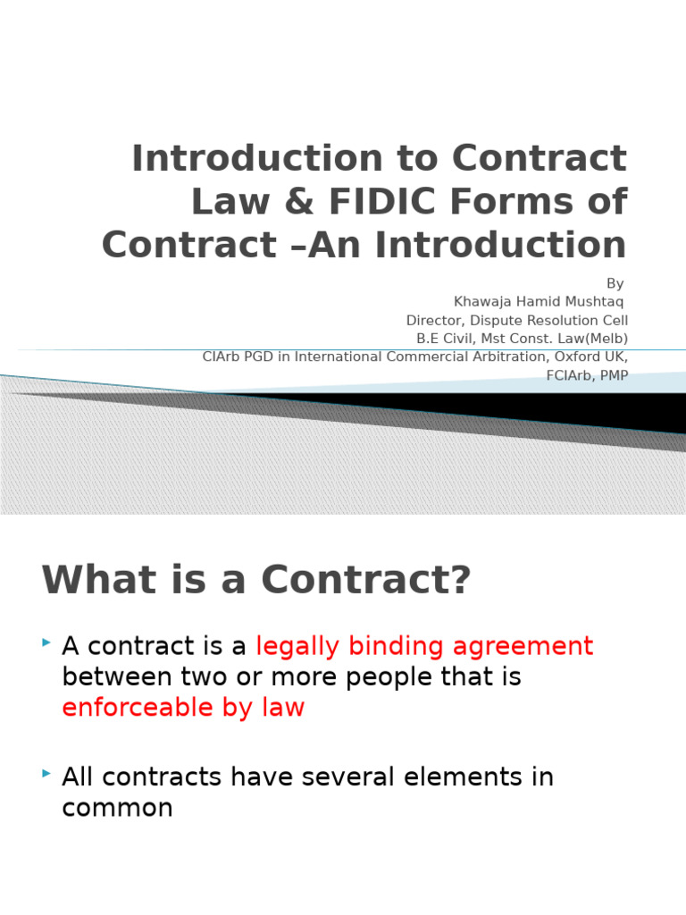 Lecture 01 Presentation on Contract Law and FIDIC forms | PDF | Void (Law) | Business Law