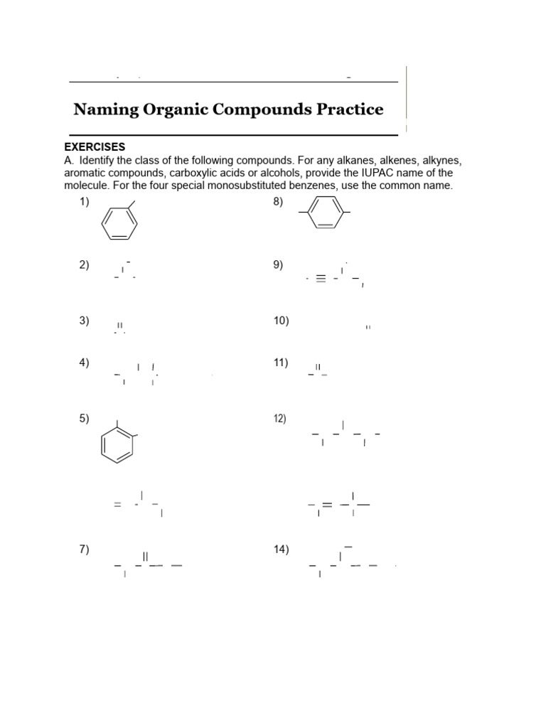 Worksheet For Nomenclature - 01 | PDF | Methyl Group | Chemical Substances