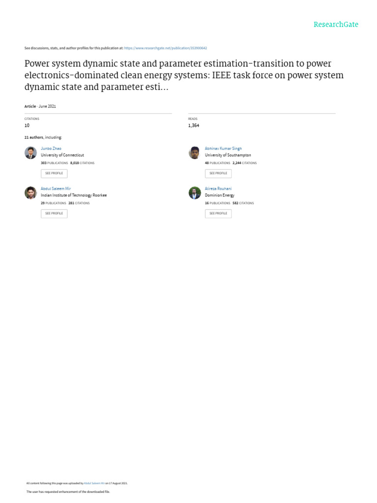 Power System Dynamic State And Parameter Estimatio Pdf Kalman Filter Applied Mathematics