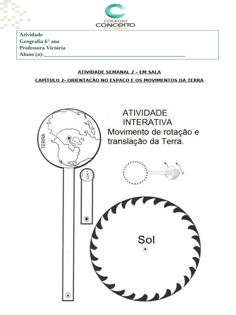 6º ANO - Atividade Adaptada - Capítulo 2 - Movimentos Da Terra | PDF