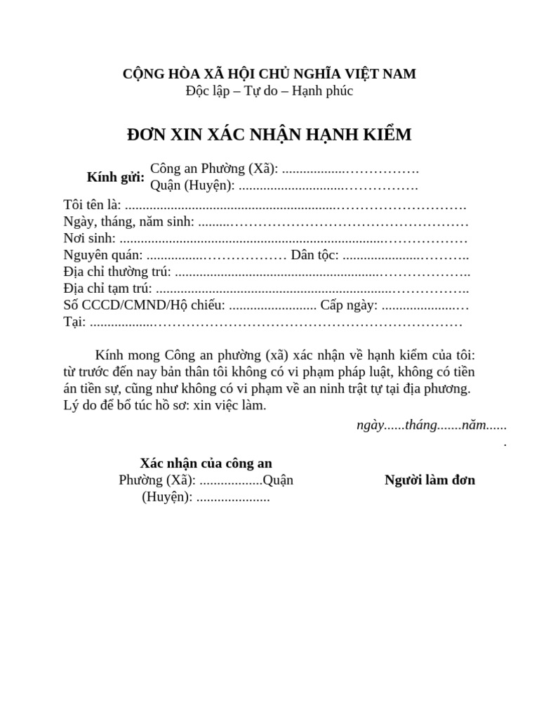 Don Xin Xac Nhan Hanh Kiem | PDF