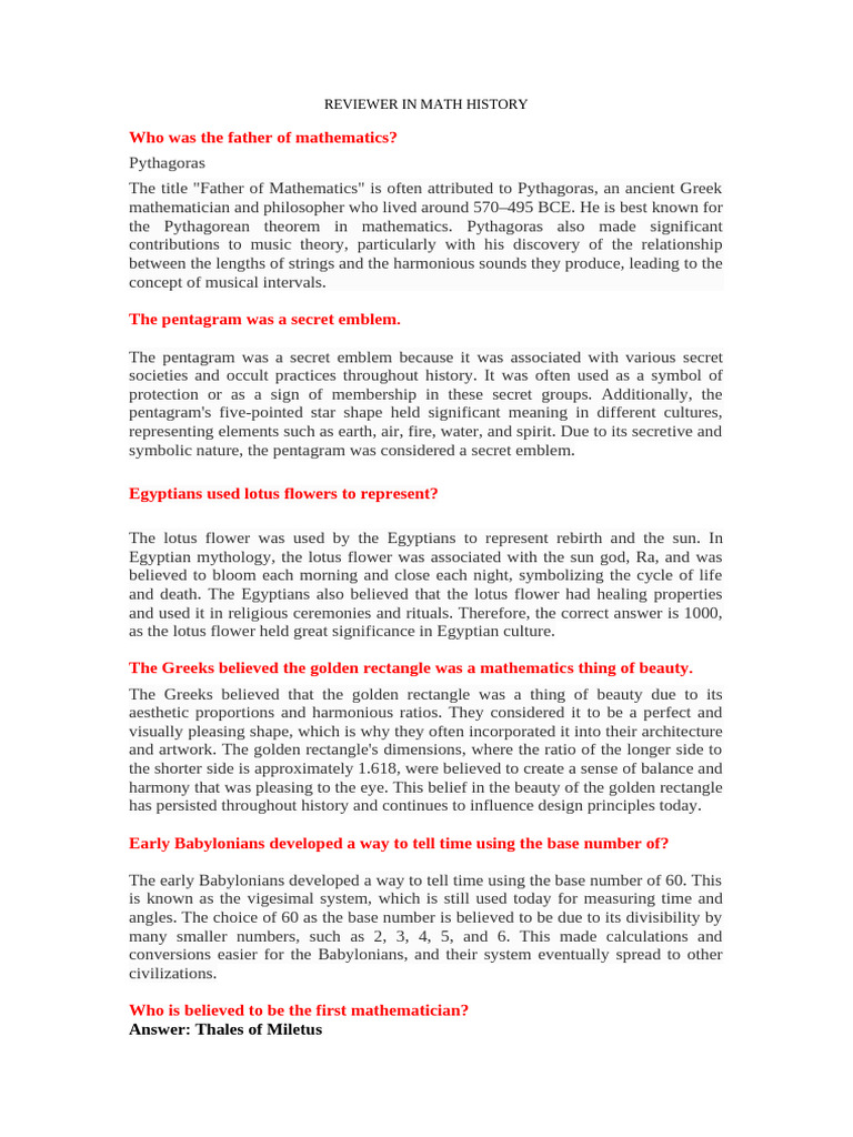 Reviewer in Math History | PDF | Numbers | Mathematics