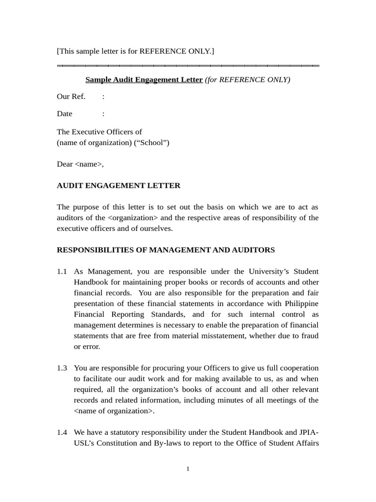Sample Audit Engagement Letter | PDF | Audit | Internal Control