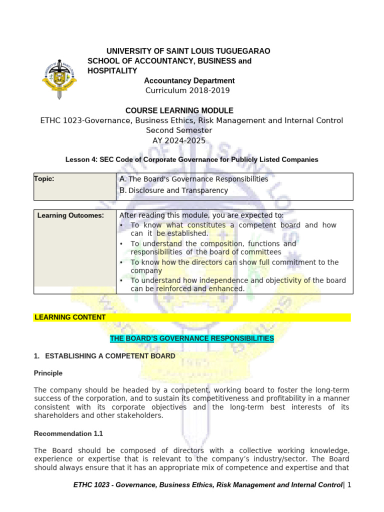 Module 4 - ETHC 1023 | PDF | Internal Control | Internal Audit