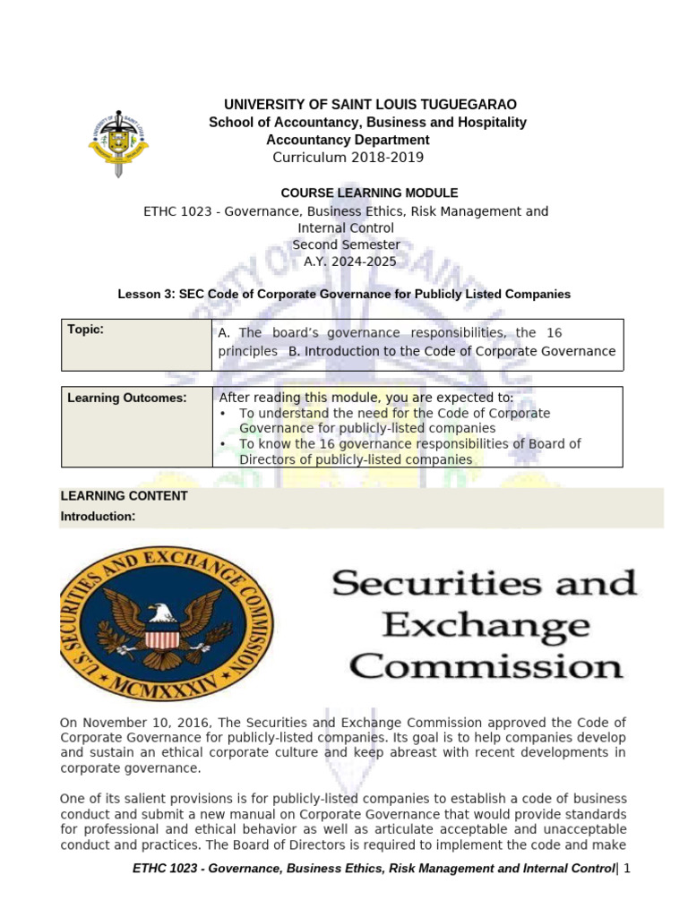 Module 3 - ETHC 1023 | PDF | Internal Control | Corporate Governance
