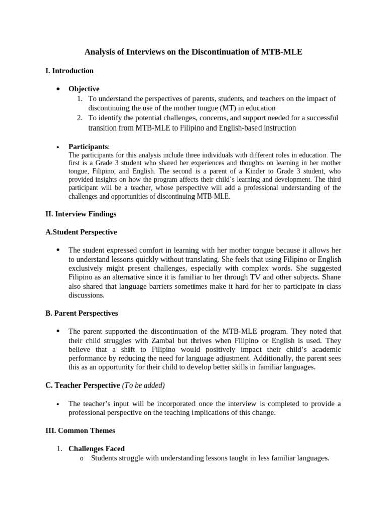 Analysis of Interviews on the Discontinuation of MTB 2 | PDF | Teachers | English Language