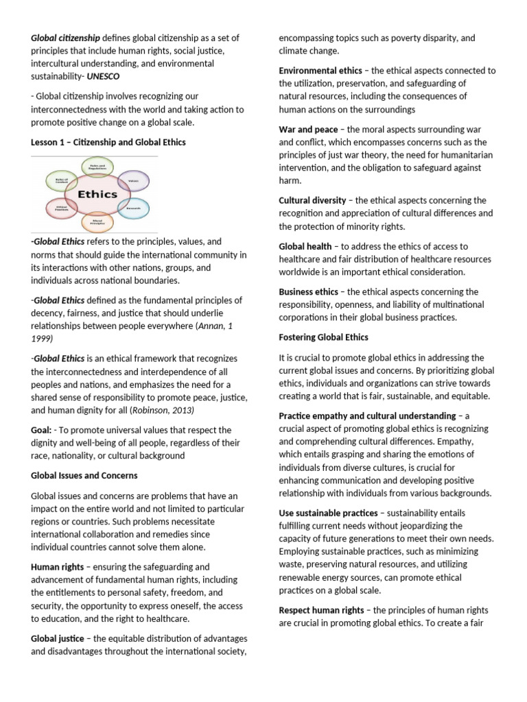 Global citizenship defines global citizenship as a set of principles ...