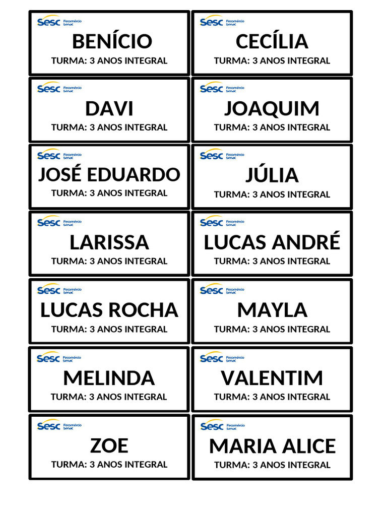 Lista de Alunos - 3 Anos Integral | PDF