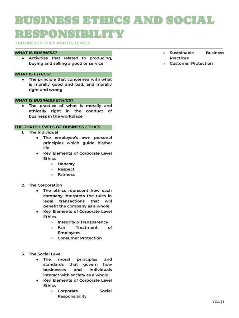 Levels of Business Ethics Explained | PDF