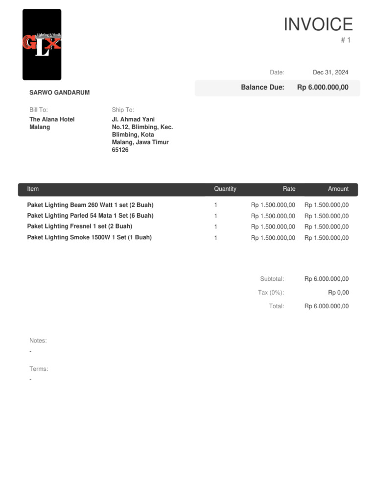 Invoice for Lighting Equipment Rental | PDF