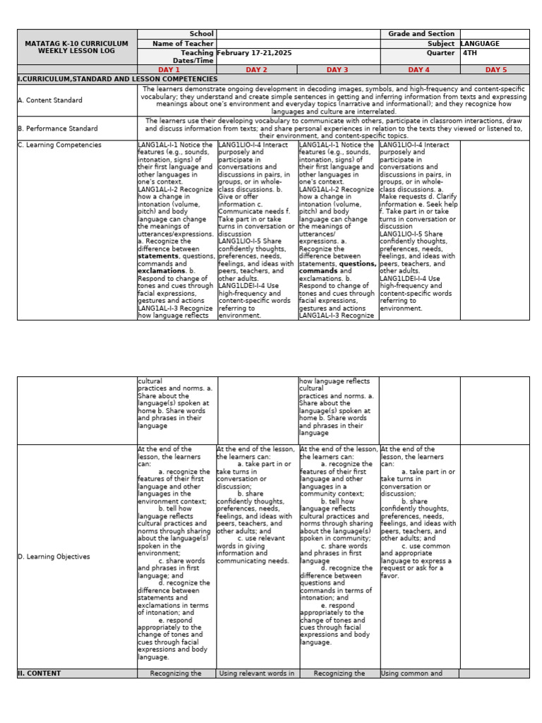 DLL -LANGUAGE Q4W2 | PDF | Learning | Curriculum