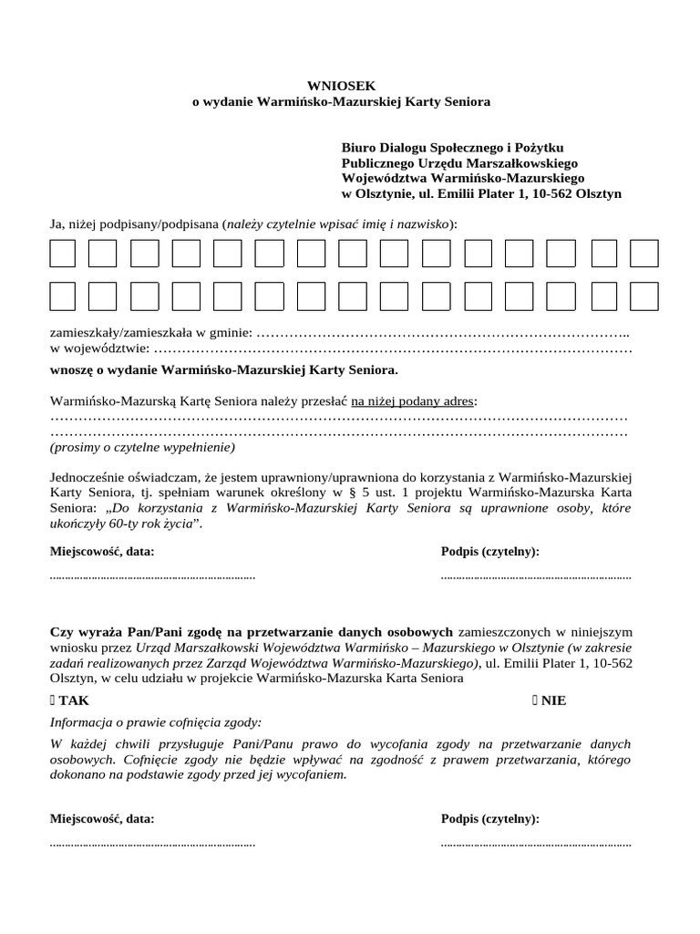 Wniosek WM Karta Seniora23 | PDF