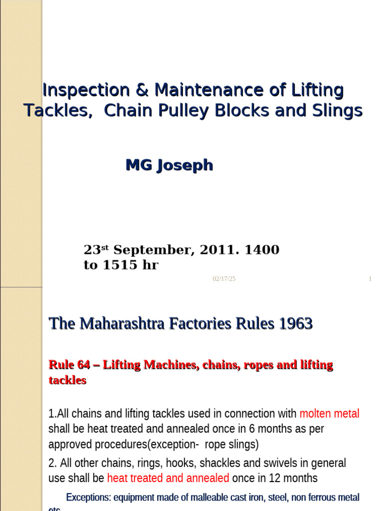 Insp & Maint of Lifting Tackles, CPB and Slings | PDF | Rope | Knot