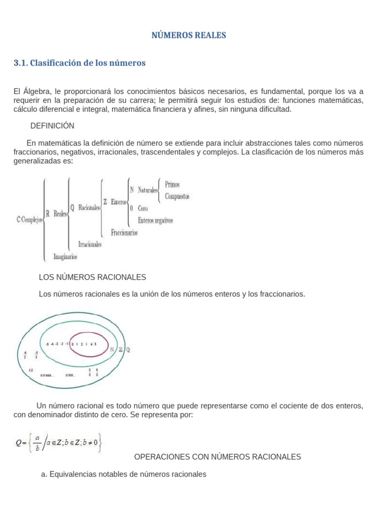 Clasificación y operaciones de números reales | PDF | Número racional ...