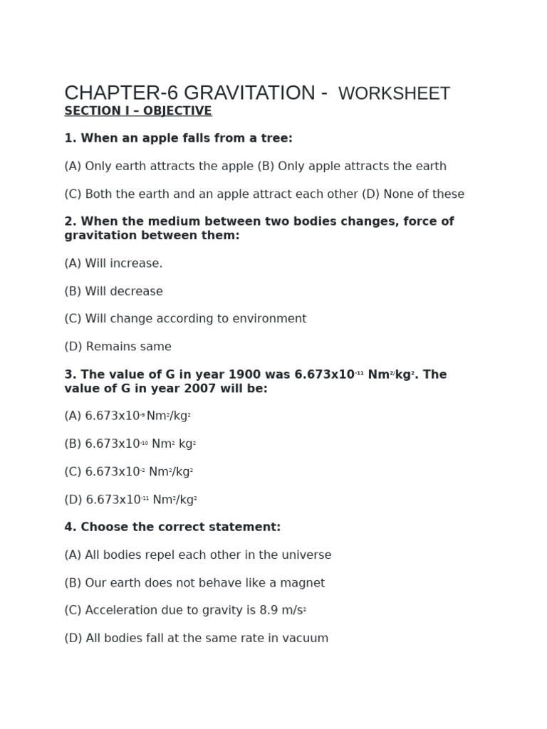 Gravitation Assignment 7 | PDF | Gravity | Weight