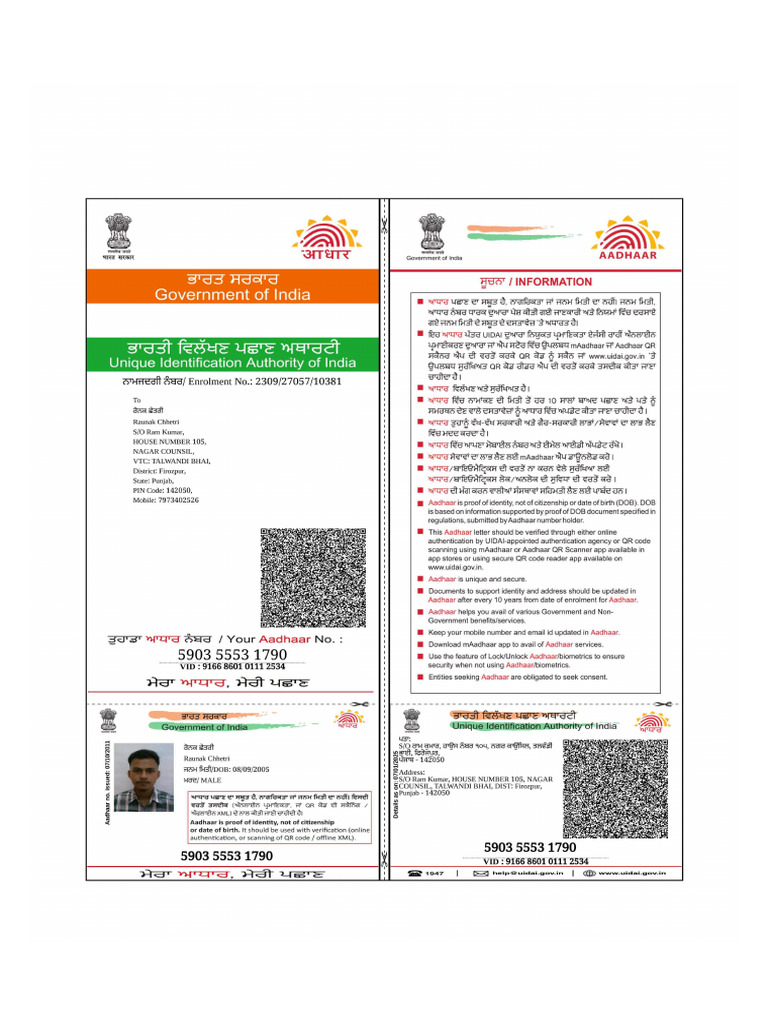 Raunak Addhar Card | PDF