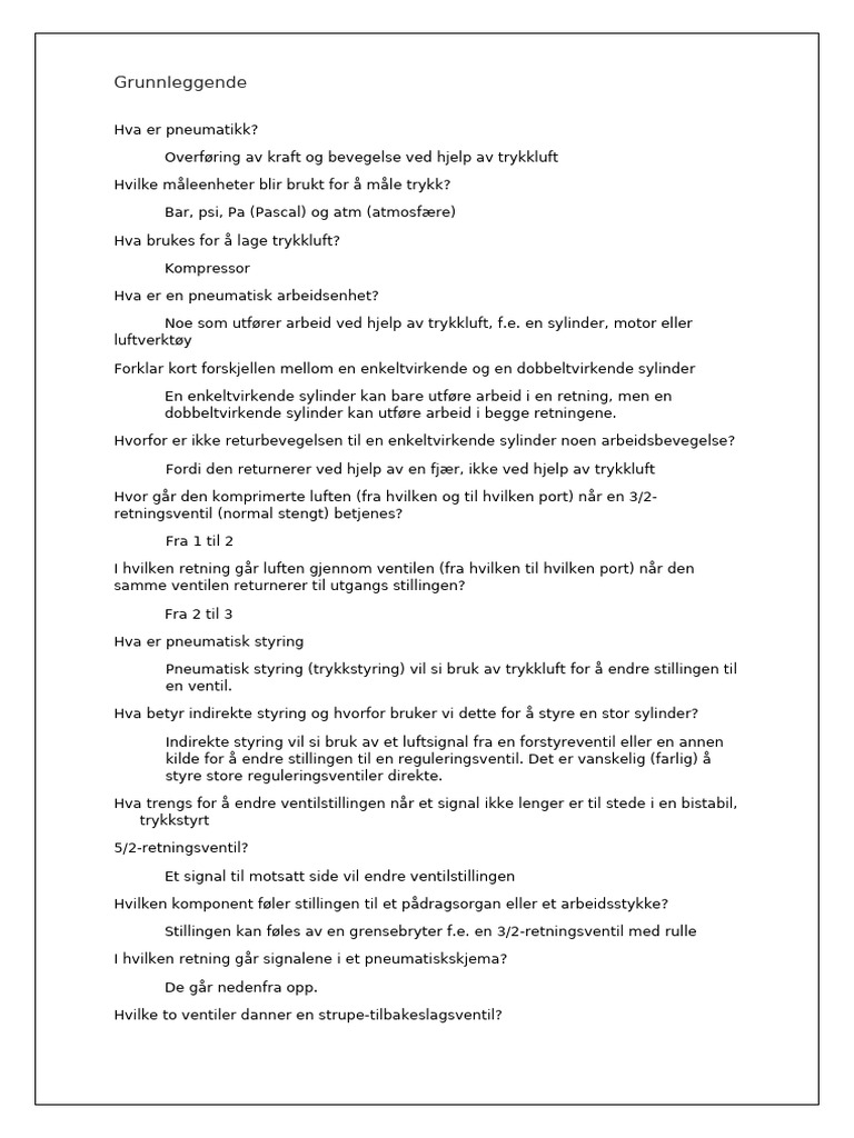 Øvelses Oppgaver Til Prøve I Pneumatikk TIP Med Svar | PDF